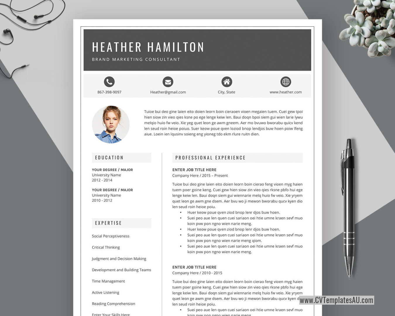Professional CV Template for Microsoft Word, Cover Letter, Modern ...