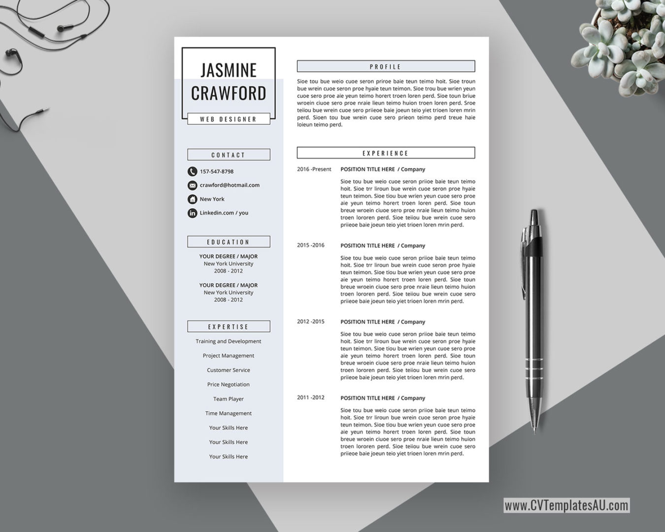 Professional CV Template for Microsoft Word, Cover Letter, Curriculum ...