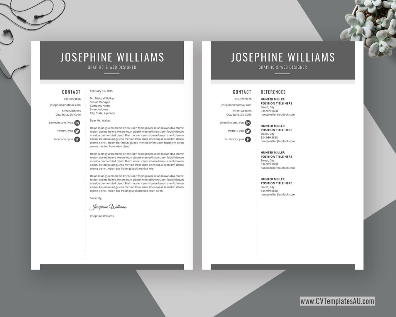 Modern CV Template for Microsoft Word, Cover Letter, Professional ...