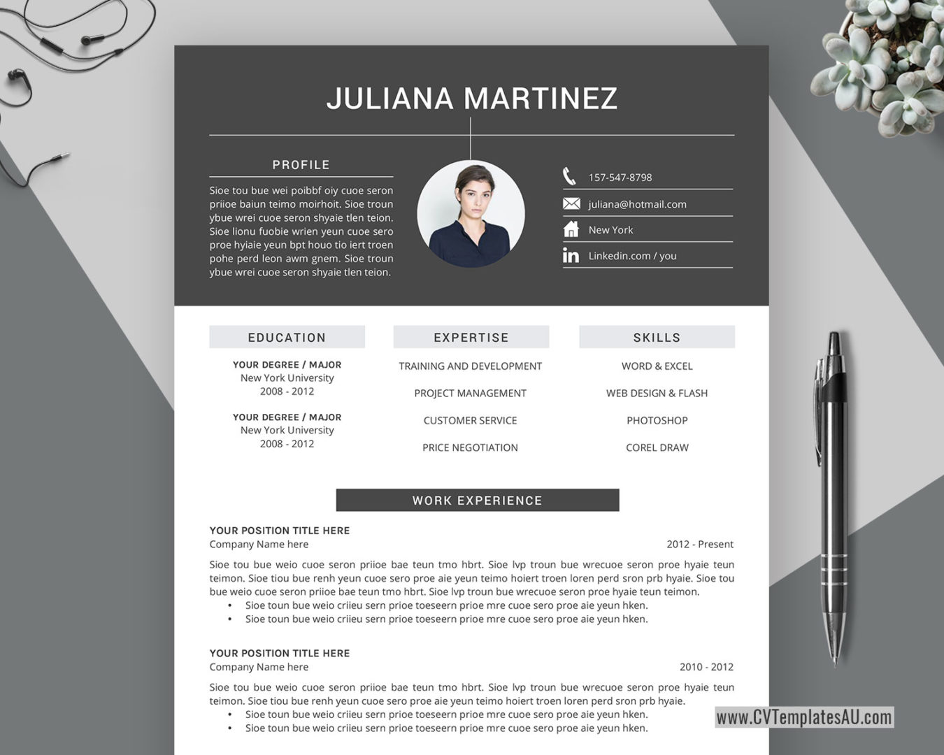 Modern CV Template for Microsoft Word, Cover Letter, Curriculum Vitae ...