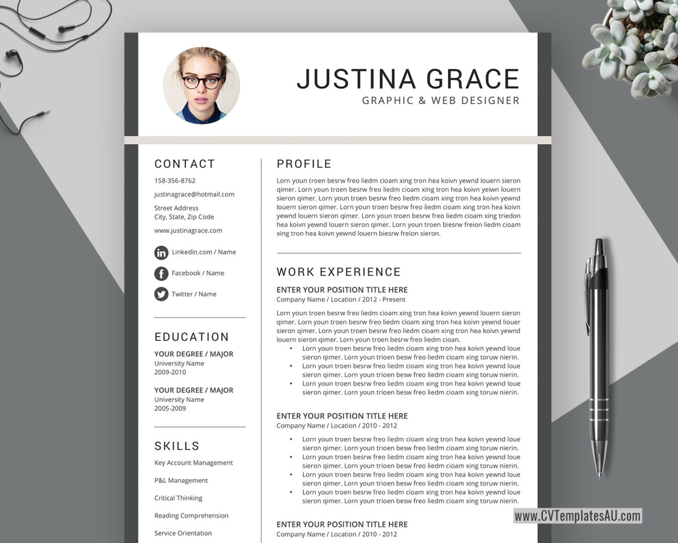 Professional CV Template for Microsoft Word, Cover Letter, Modern ...