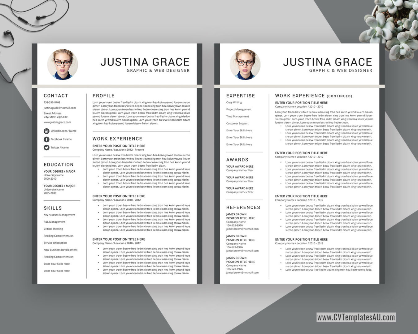Professional CV Template for Microsoft Word, Cover Letter, Modern ...