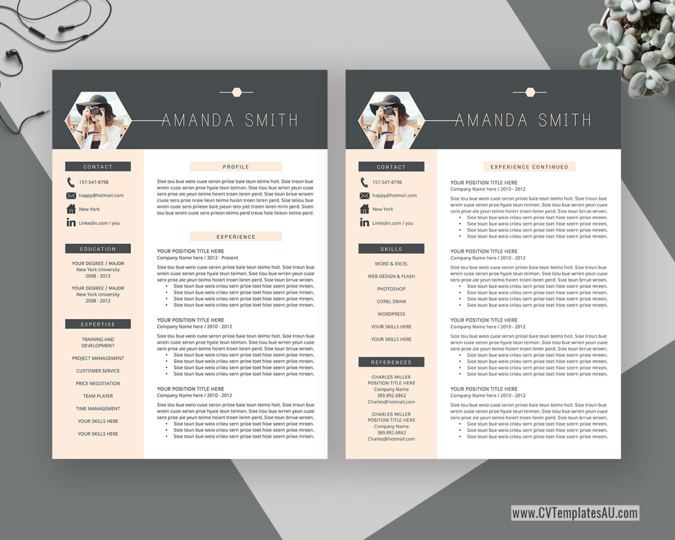 Modern CV Template for Microsoft Word, Cover Letter, Professional ...