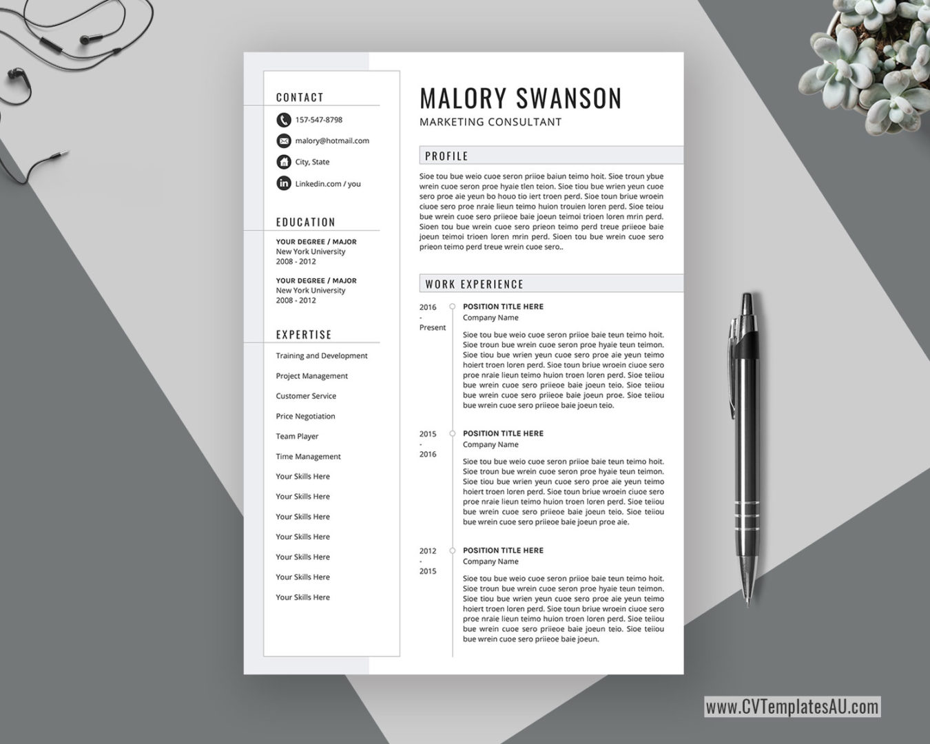 Editable CV Template for Microsoft Word, Cover Letter, Curriculum Vitae ...