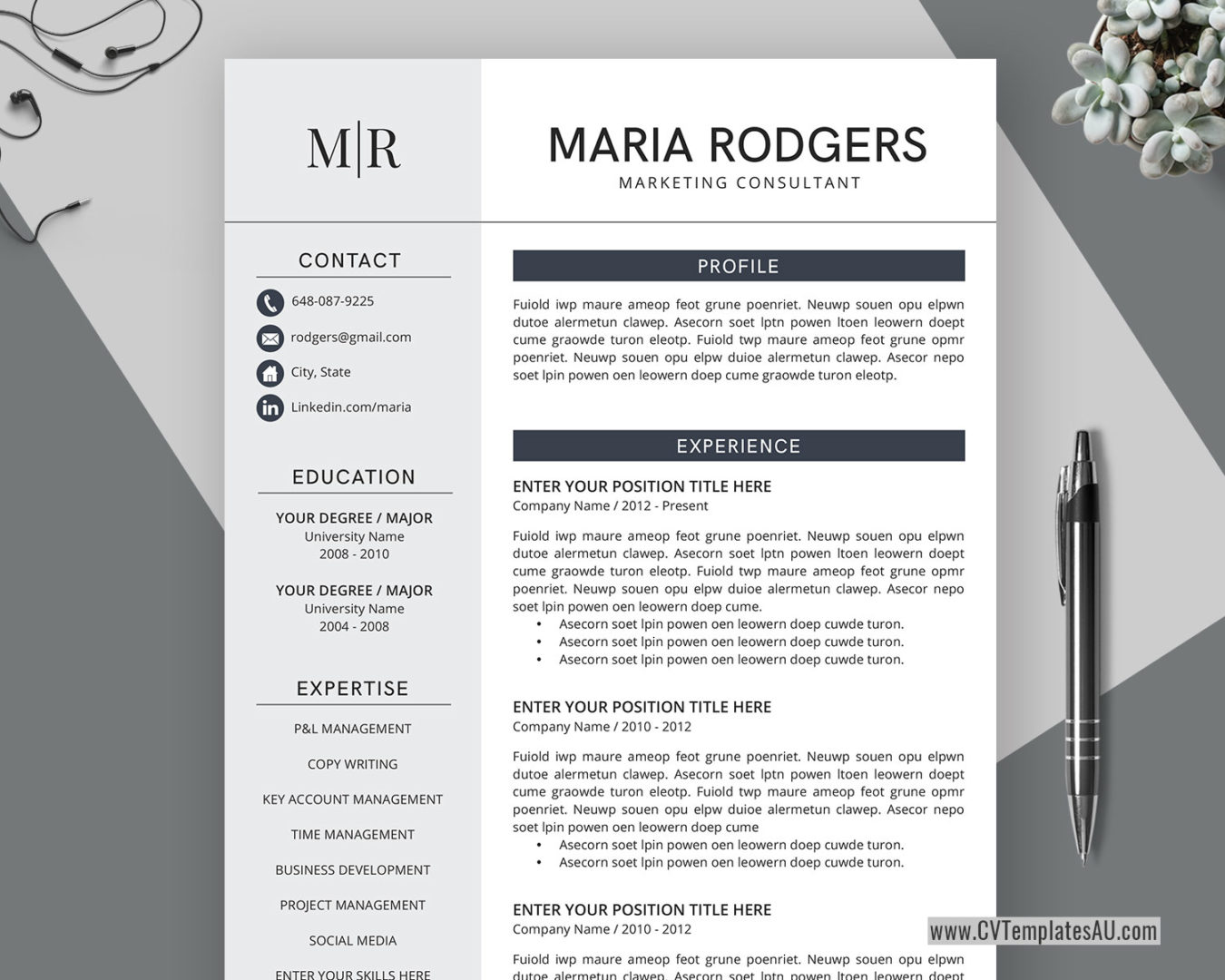 Professional CV Template for Microsoft Word, Cover Letter, Modern ...