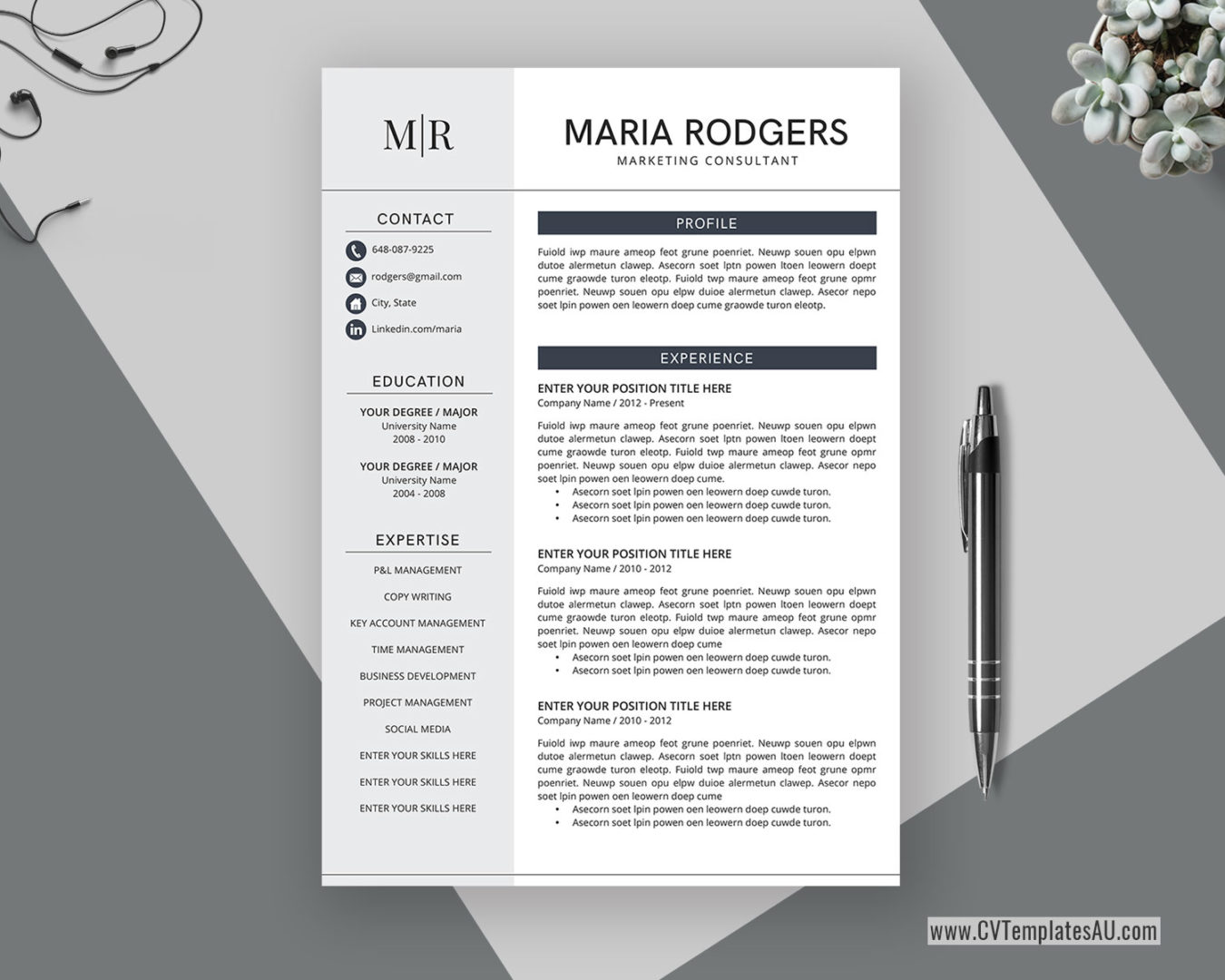 Simple CV Template for Microsoft Word, Cover Letter, Curriculum Vitae ...