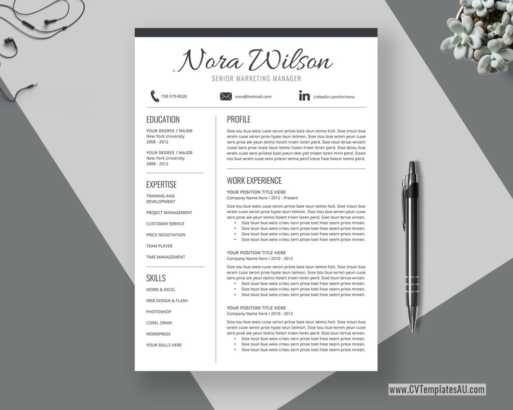 Simple CV Template for Microsoft Word, Cover Letter, Basic Curriculum ...