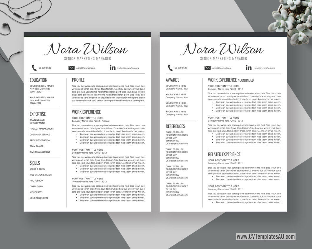 Simple CV Template for Microsoft Word, Cover Letter, Basic Curriculum ...