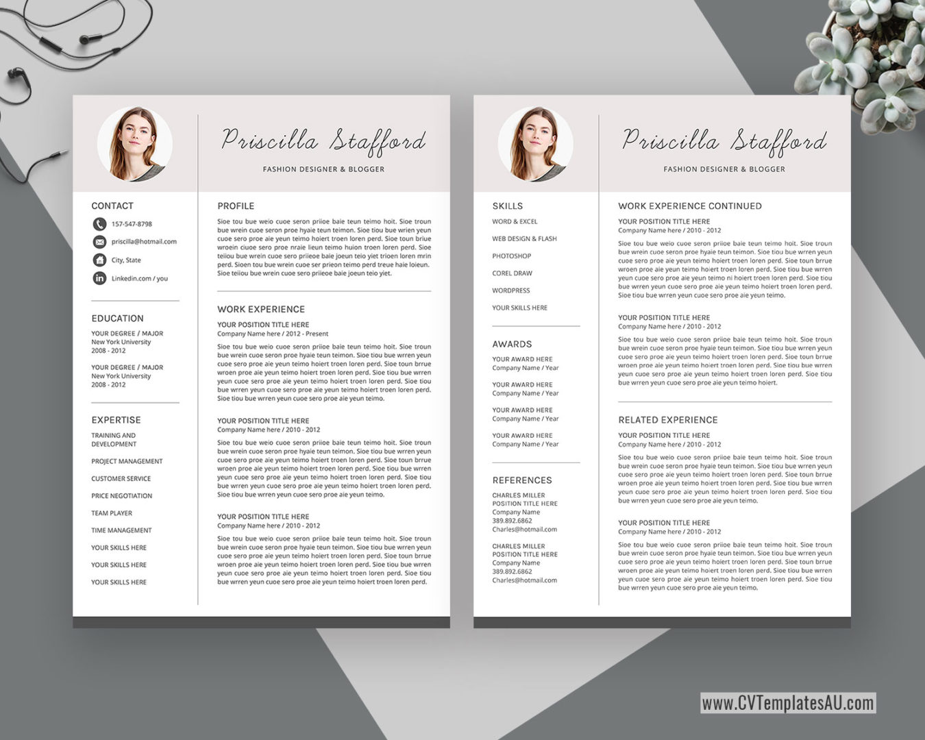 Modern CV Template for Microsoft Word, Cover Letter, Professional ...