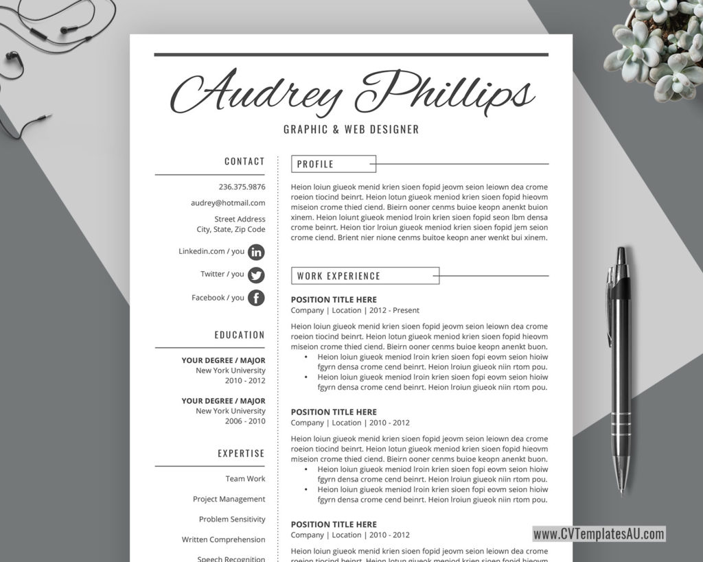 Simple CV Template for Microsoft Word, Cover Letter, Curriculum Vitae ...