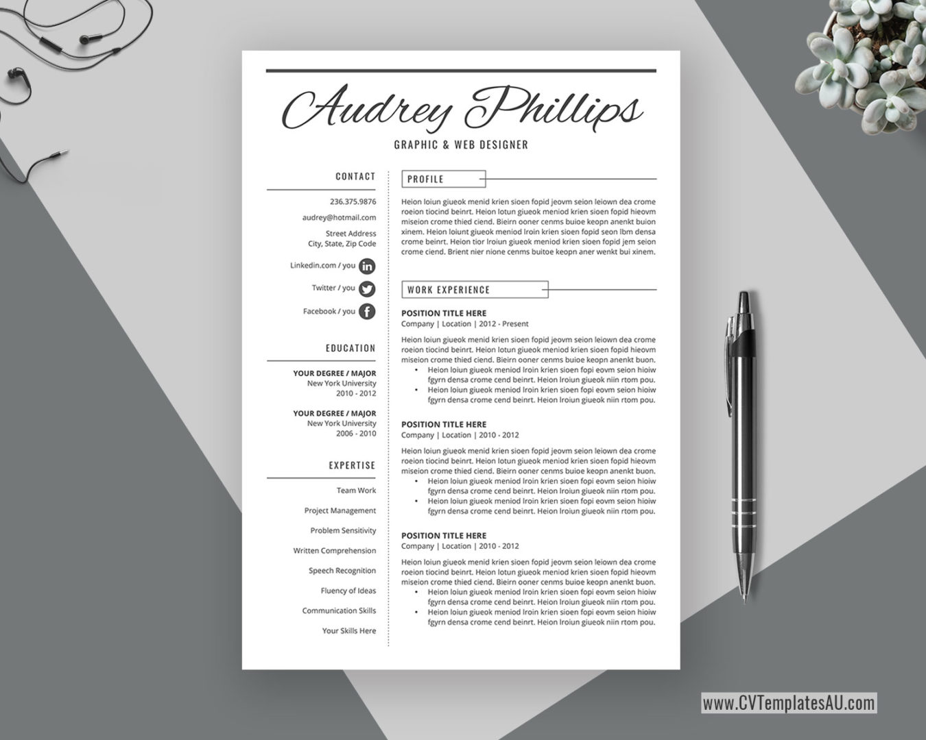 Simple CV Template for Microsoft Word, Cover Letter, Curriculum Vitae ...