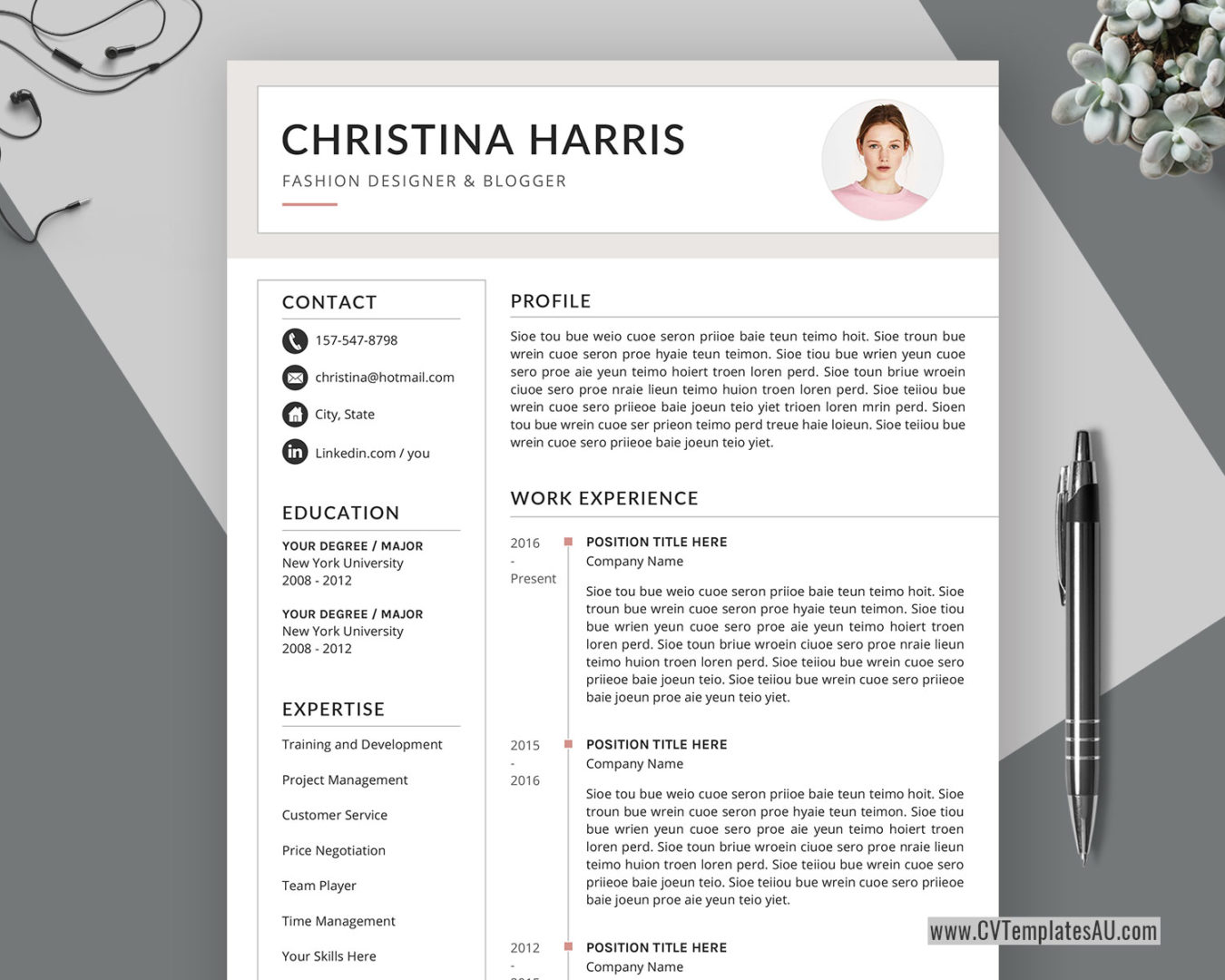 Creative CV Template for Microsoft Word, Cover Letter, Curriculum Vitae ...