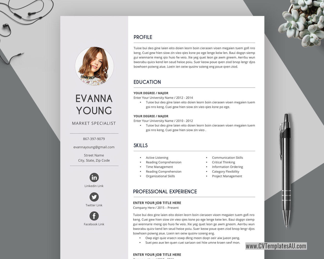 Simple CV Template for Microsoft Word, Cover Letter, Curriculum Vitae ...