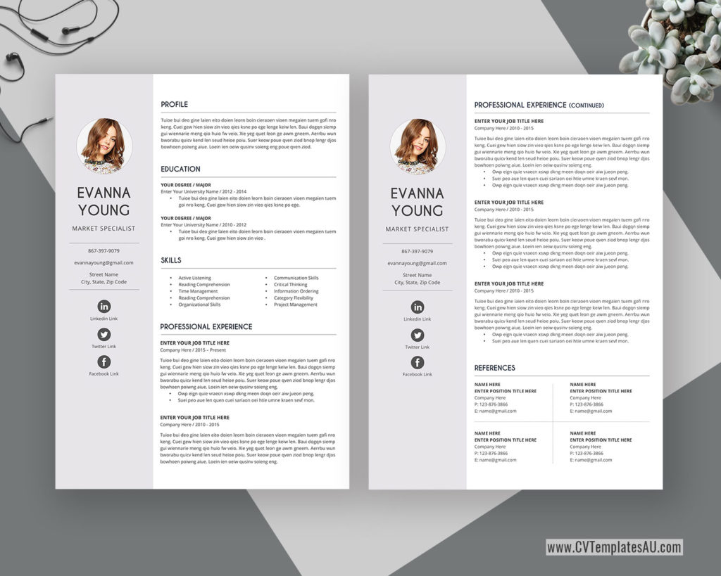 Simple CV Template for Microsoft Word, Cover Letter, Curriculum Vitae ...